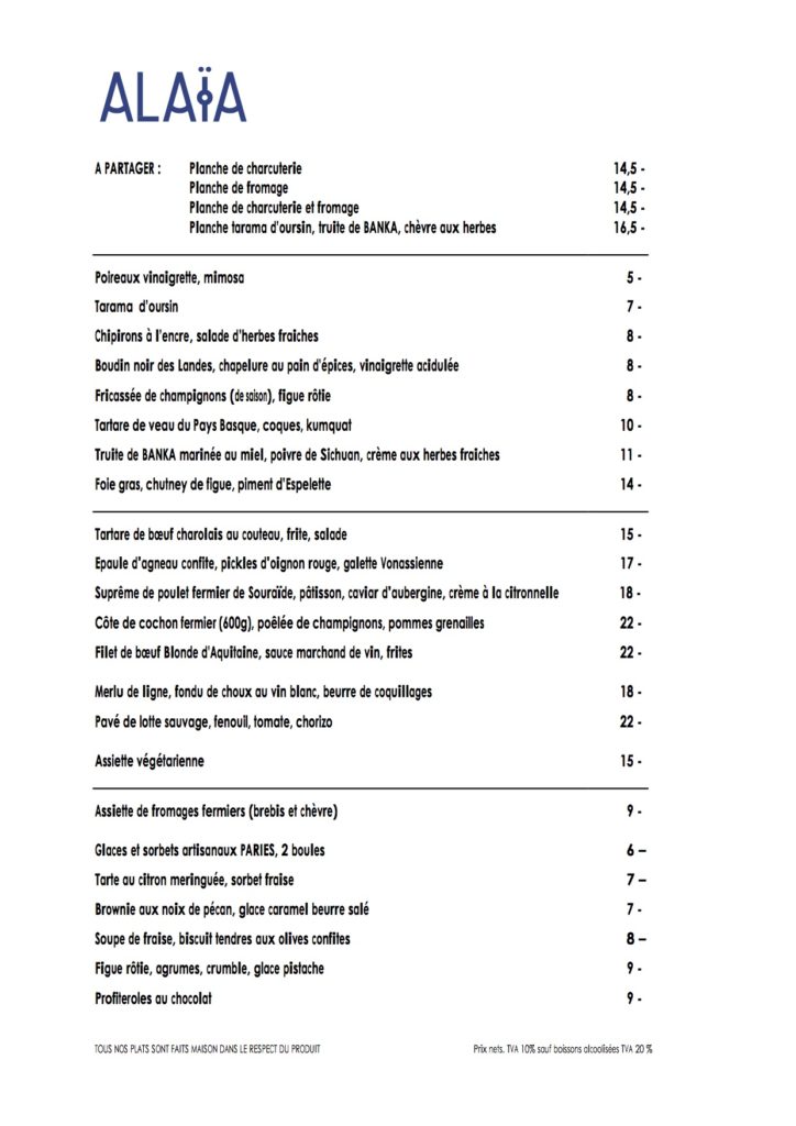 menu-alaia | Restaurant Alaïa